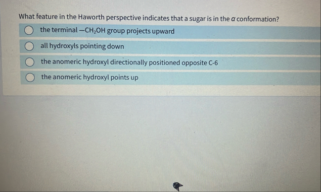 Solved What feature in the Haworth perspective indicates | Chegg.com