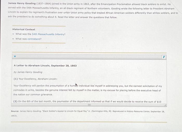 James. Henry Gooding (1837−1864) jolned in the Union | Chegg.com