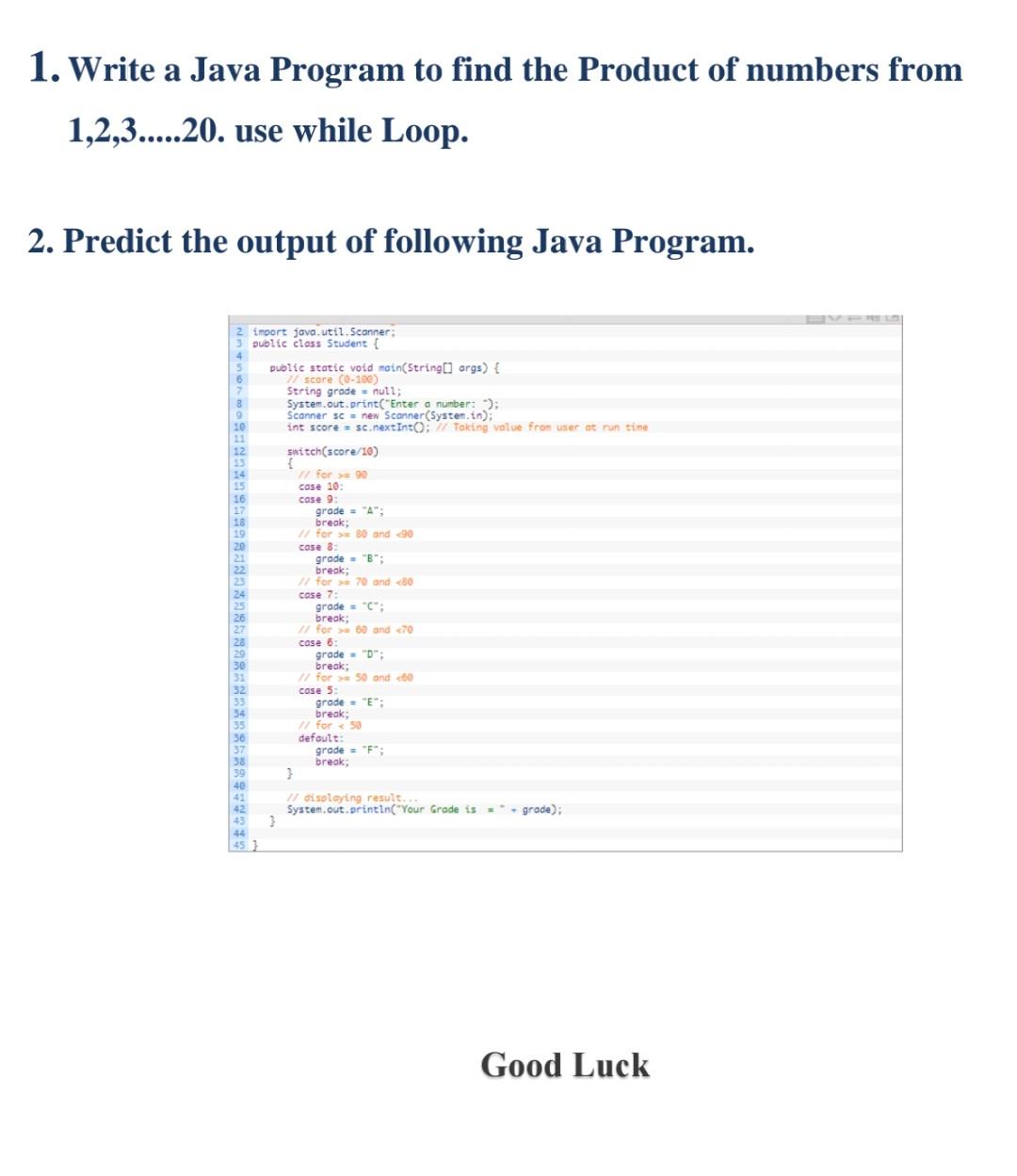 Solved 1. Write a Java Program to find the Product of | Chegg.com