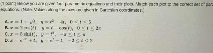 Solved (1 point) Below you are given four parametric | Chegg.com