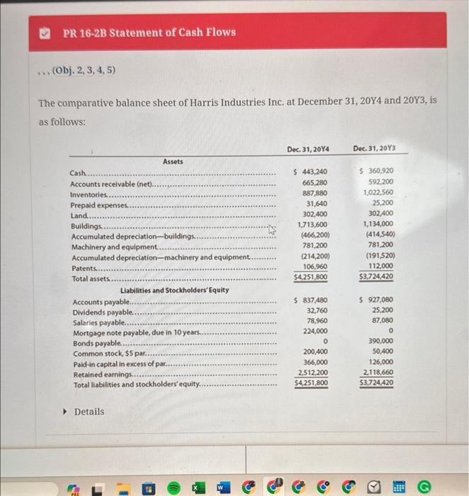 PR 16-2B Statement of Cash Flows (Obj. 2, 3, 4, 5) | Chegg.com