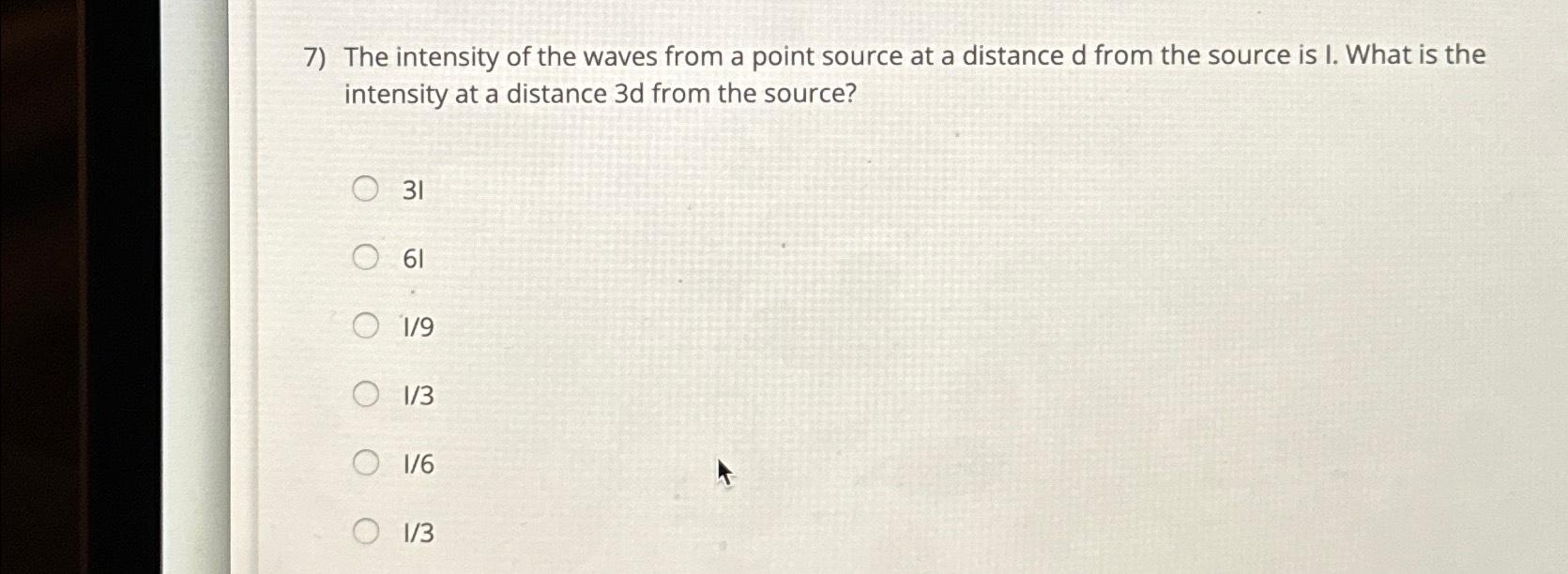 Solved The intensity of the waves from a point source at a | Chegg.com