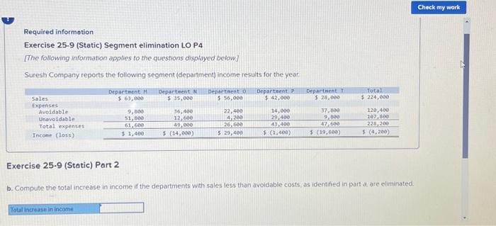 Solved Required informotion Exercise 25-9 (Static) Segment | Chegg.com