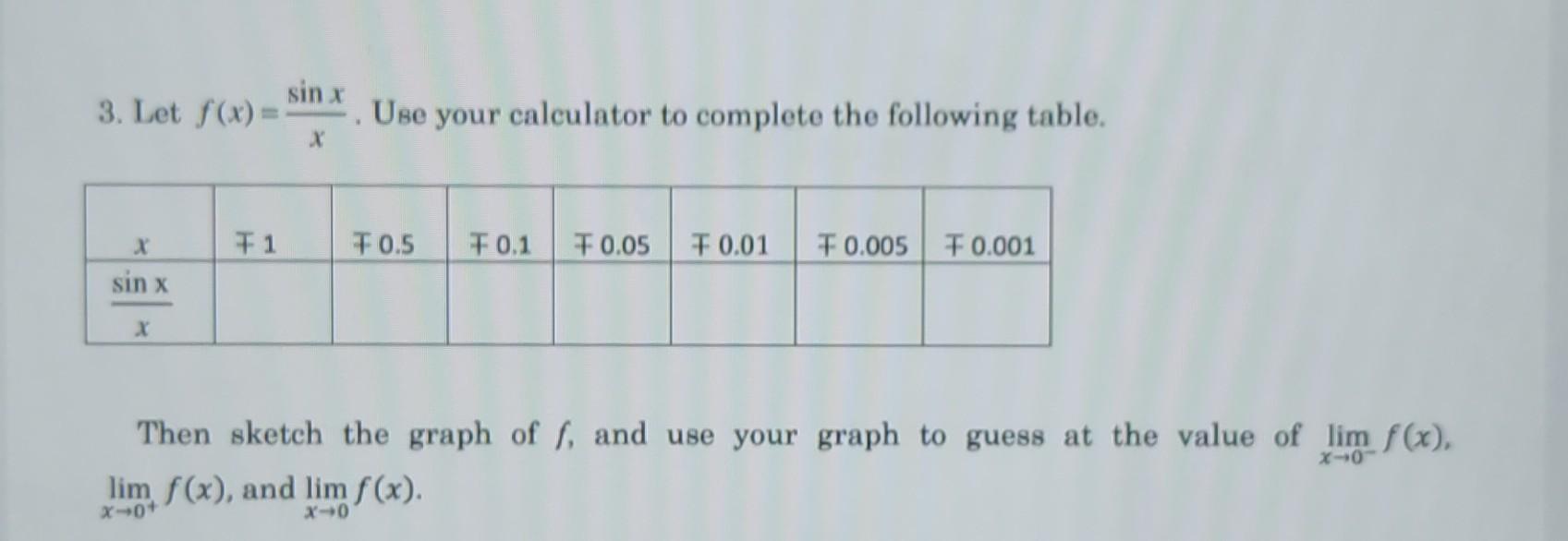 Solved 3. Let f(x)=xsinx. Use your calculator to complete | Chegg.com