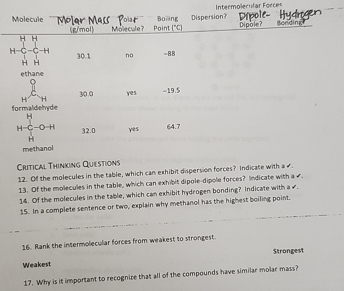 Solved CRITICAL THINKING QUESTIONS12. ﻿Of the molecules in | Chegg.com