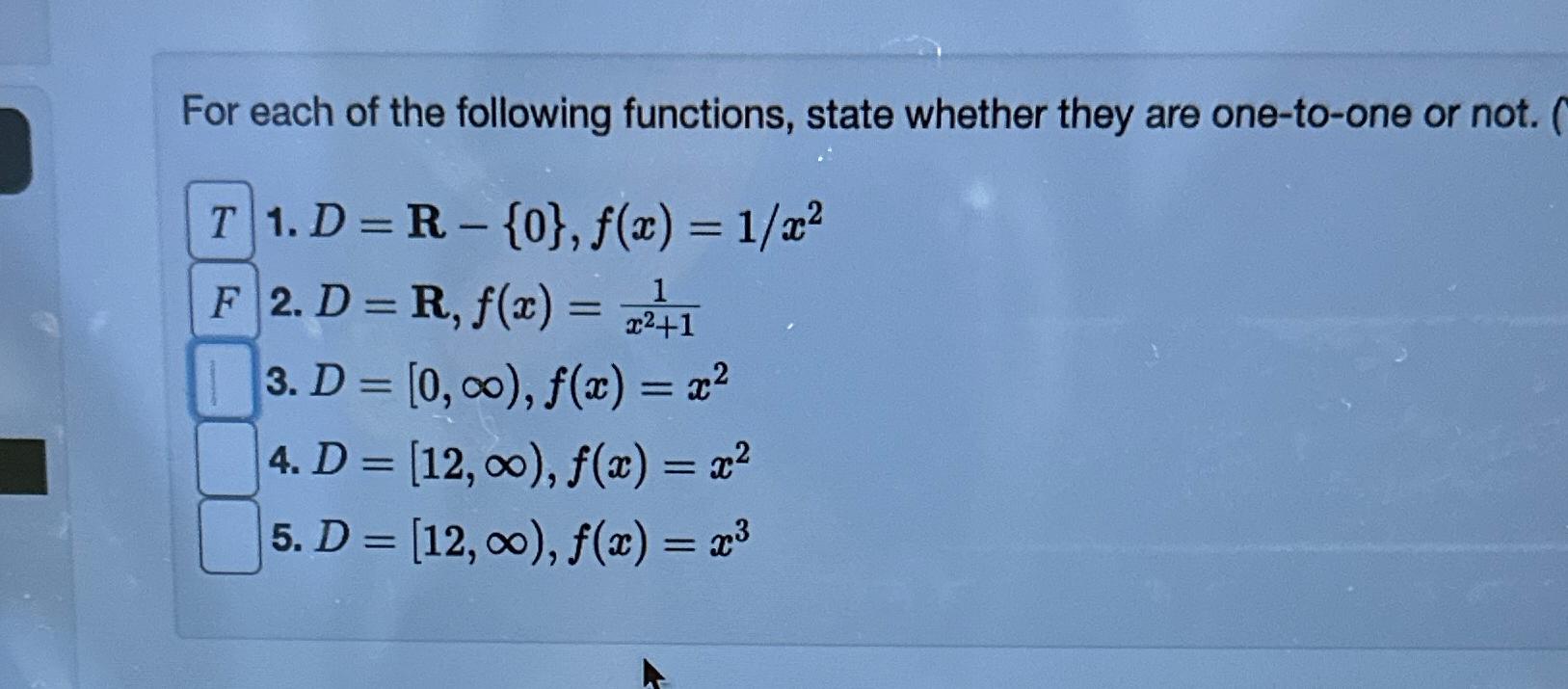 Solved For each of the following functions, state whether | Chegg.com