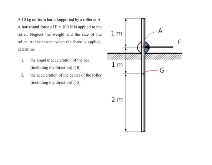 Solved A 10 kg uniform bar is supported by a roller at A. A | Chegg.com