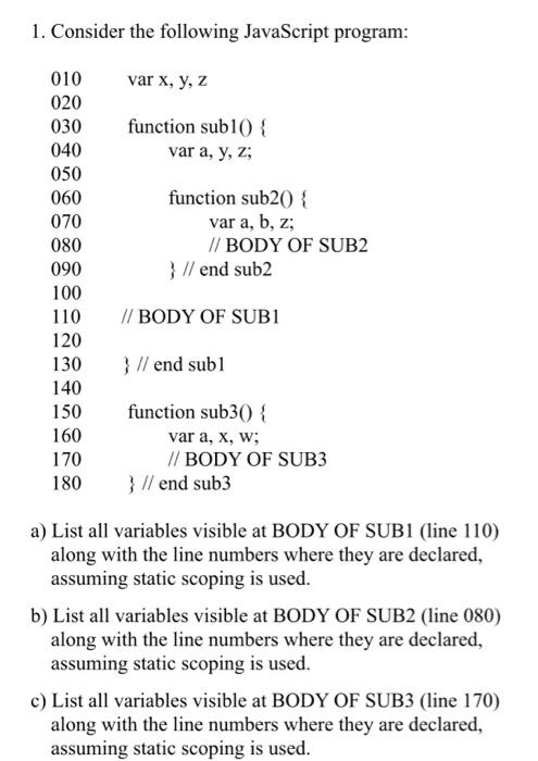Solved 1 Consider The Following Javascript Program Var X 