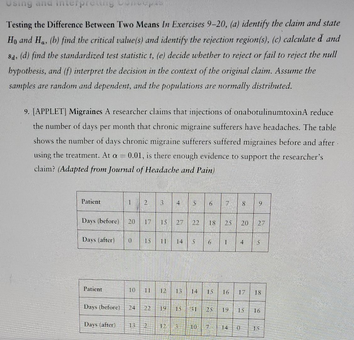 Solved Testing the Difference Between Two Means (nn | Chegg.com