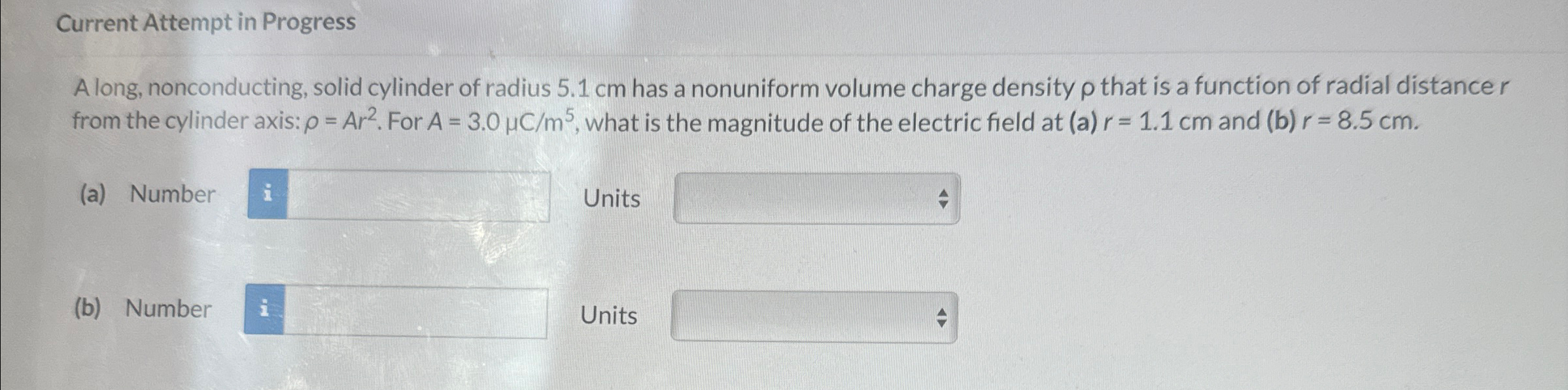 Solved Current Attempt in ProgressA long, nonconducting, | Chegg.com