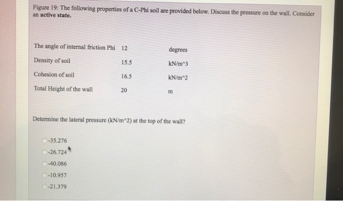 Solved Figure 19: The following properties of a C-Phi soil | Chegg.com