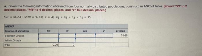 Solved a. Given the following information obtained from four | Chegg.com