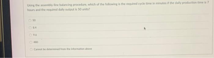 Solved Using the assembly-line balancing procedure, which of | Chegg.com