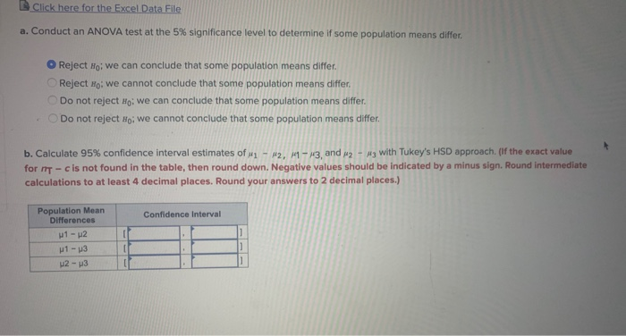 Solved A one-way analysis of variance experiment produced | Chegg.com
