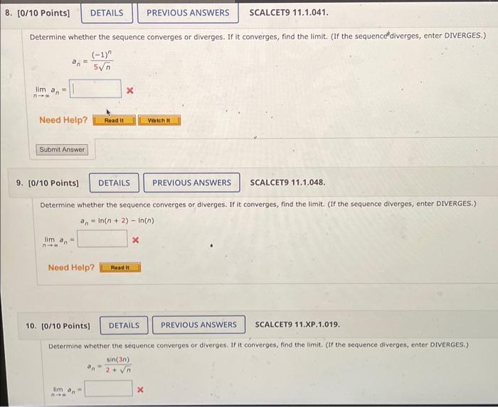 Solved 8. [0/10 Points] DETAILS PREVIOUS ANSWERS SCALCET9 | Chegg.com