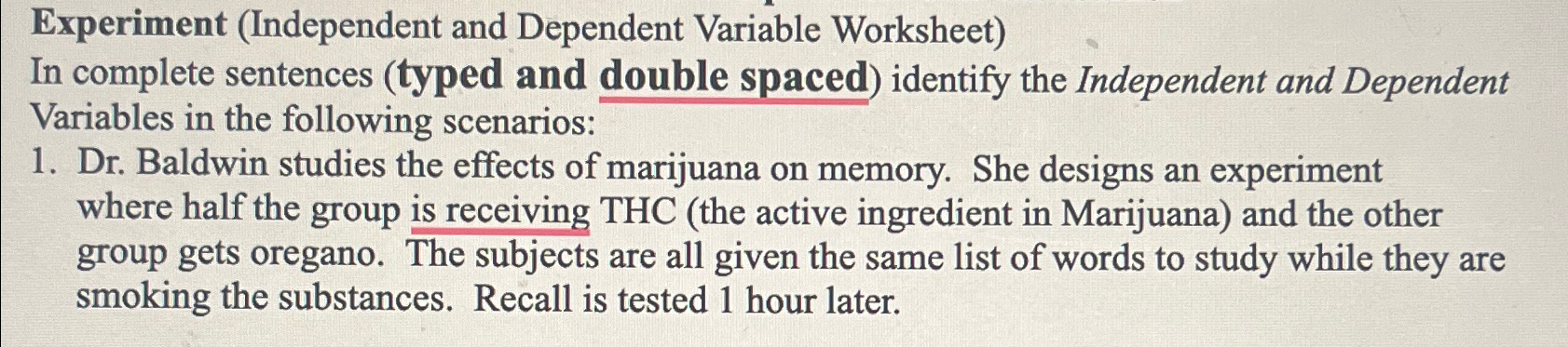 Solved Experiment (Independent and Dependent Variable | Chegg.com