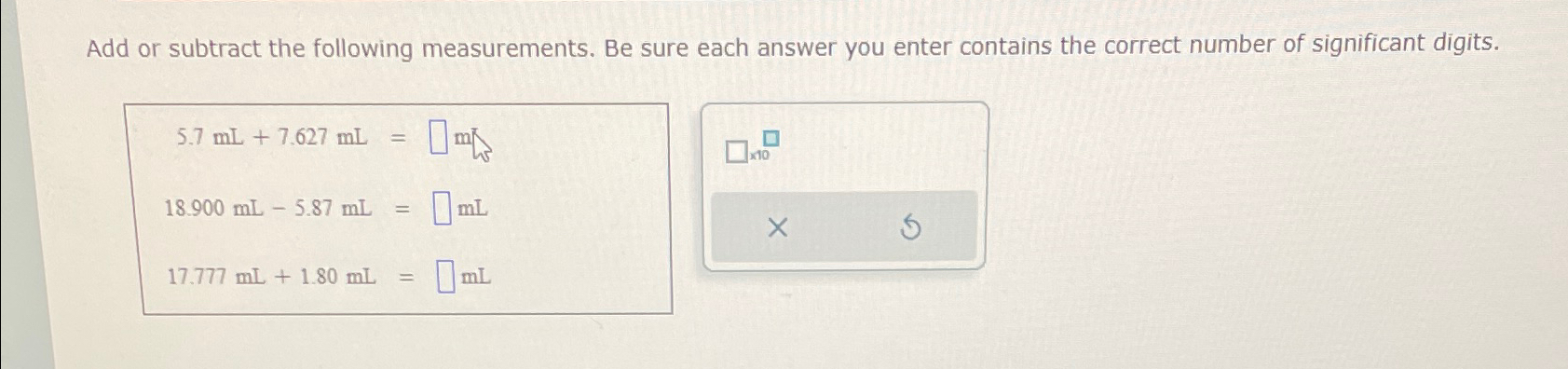 Solved Add or subtract the following measurements. Be sure | Chegg.com