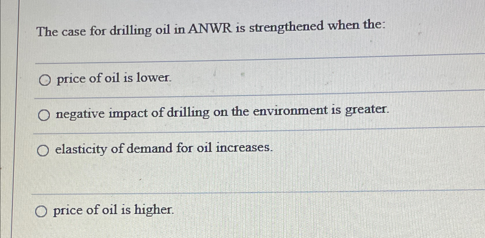 Solved The case for drilling oil in ANWR is strengthened | Chegg.com