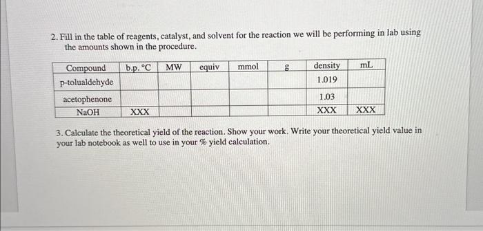 Solved 2. Fill in the table of reagents, catalyst, and | Chegg.com