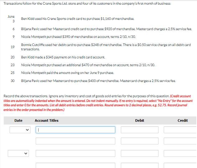 Solved Transactions follow for the Crane Sports Ltd. ﻿store | Chegg.com