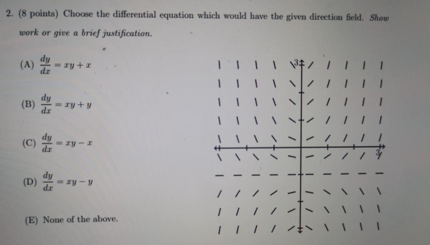 Solved 2. (8 points) Choose the differential equation which | Chegg.com