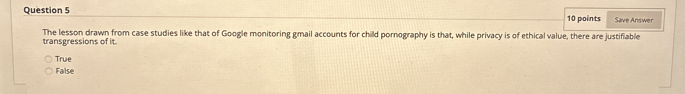 Solved Question 510 ﻿pointsThe lesson drawn from case | Chegg.com