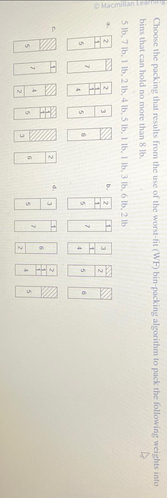 Solved Choose the packing that results from the use of the | Chegg.com