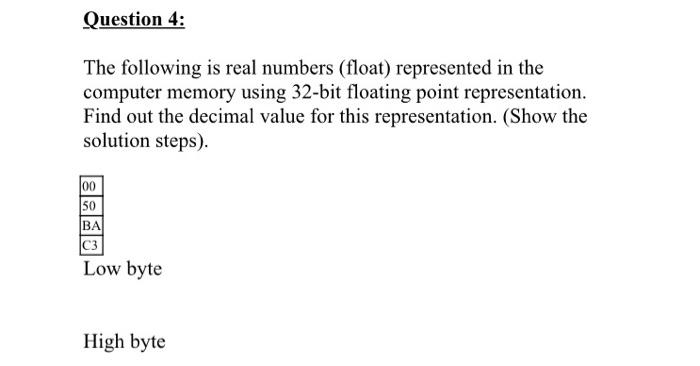 Solved Question 4: The following is real numbers (float) | Chegg.com