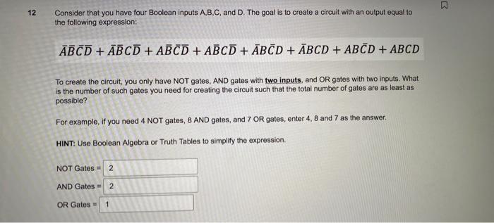 Solved K 12 Consider that you have four Boolean inputs | Chegg.com