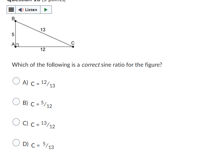 Solved Which of ﻿the following is ﻿a correct sine ﻿ratio for | Chegg.com