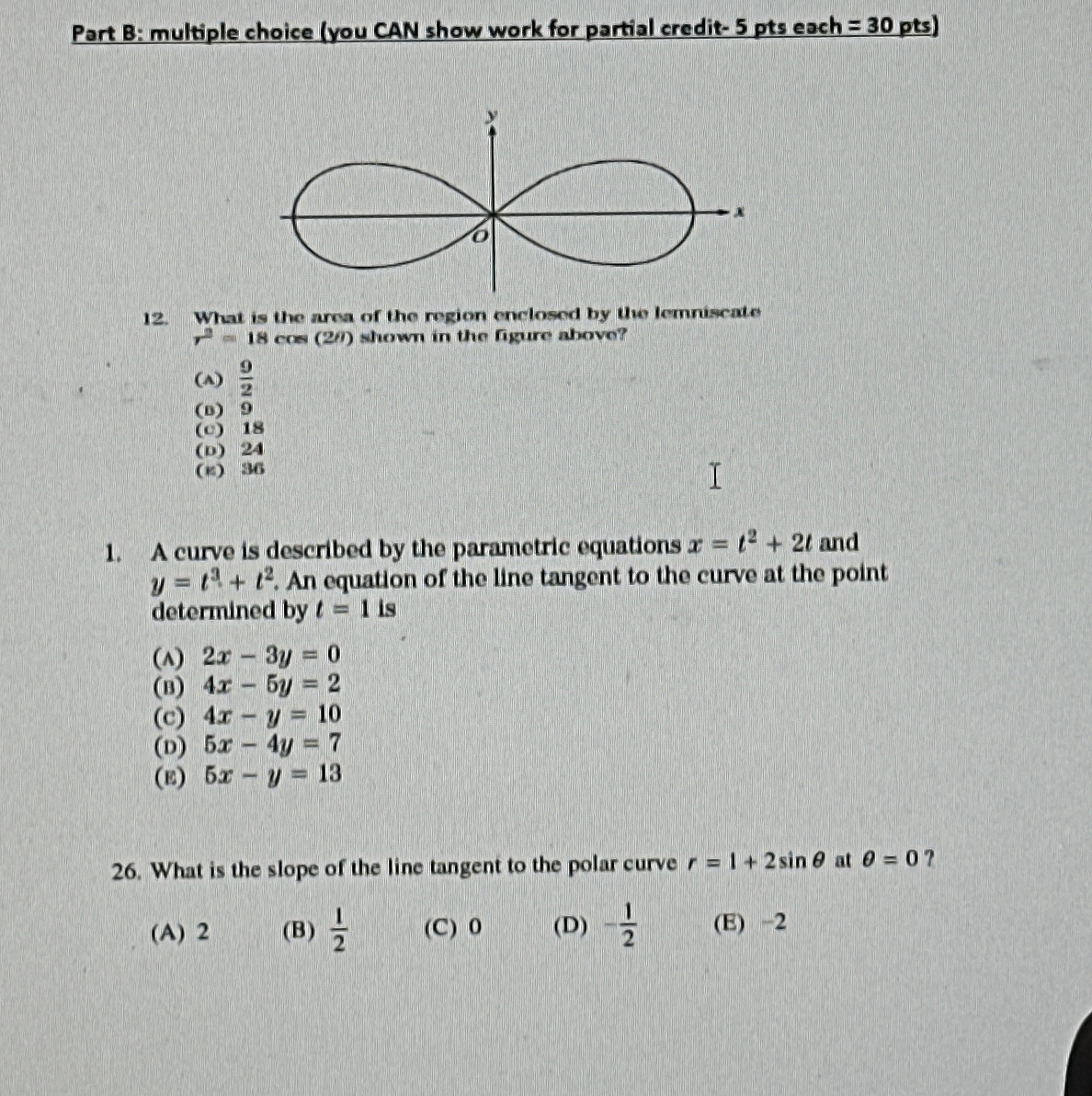 Solved Part B: multiple choice (you CAN show work for | Chegg.com