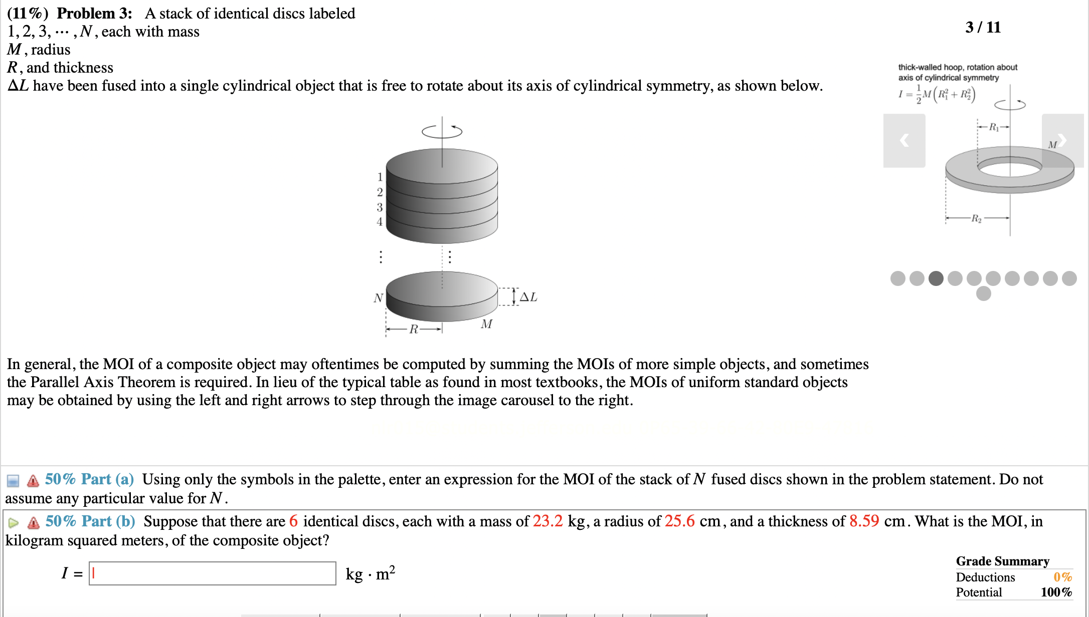 Solved (11%) ﻿Problem 3: A stack of identical discs | Chegg.com