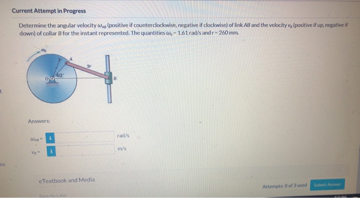 Solved Current Attempt in Progress Determine the angular | Chegg.com