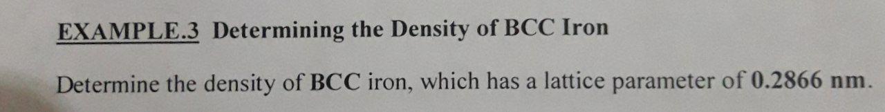 Solved EXAMPLE.3 Determining the Density of BCC Iron | Chegg.com