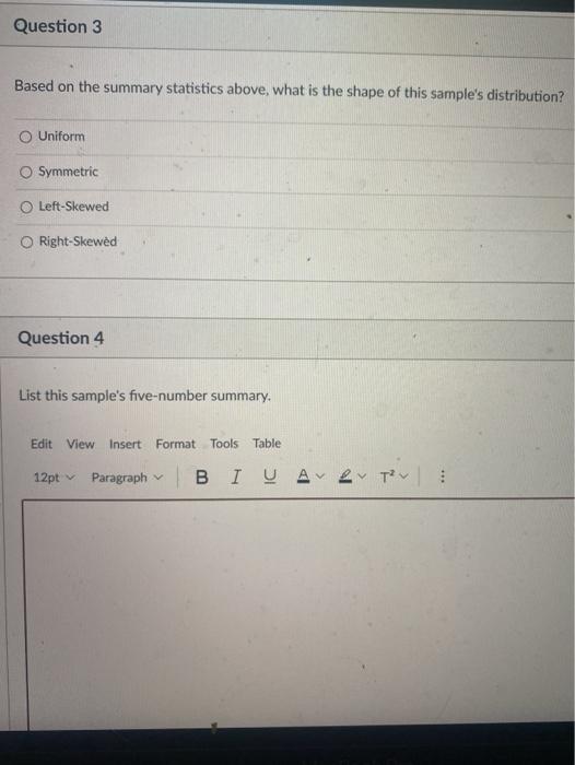 Solved Question 2 Compute the following summary statistics | Chegg.com