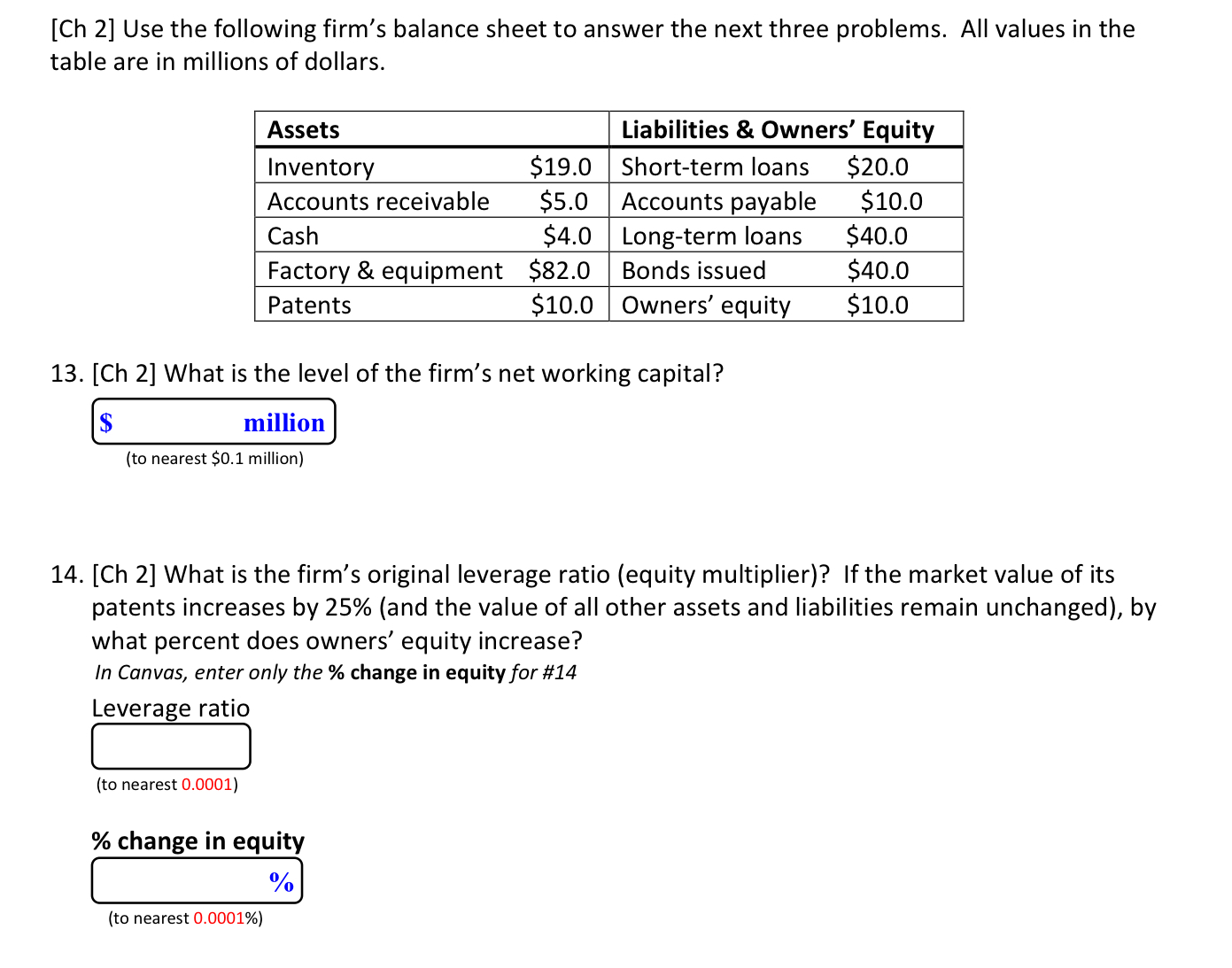 Solved [Ch 2] ﻿Use the following firm's balance sheet to | Chegg.com