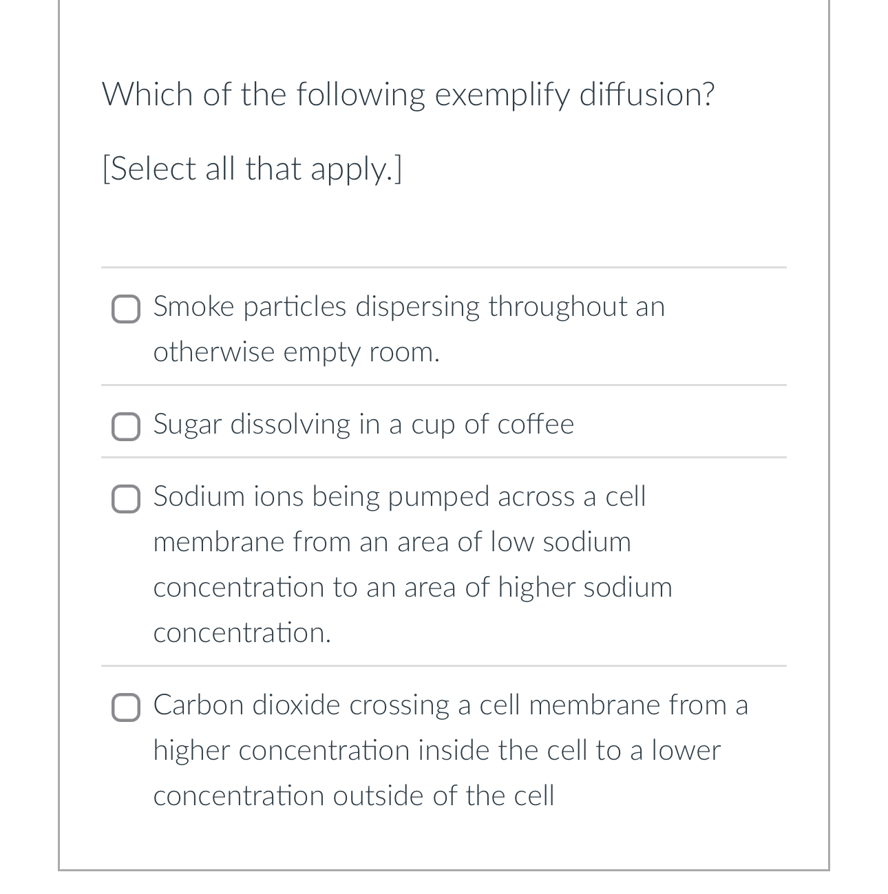 Solved by an EXPERT Which of the following exemplify diffusion?[Select | Chegg.com