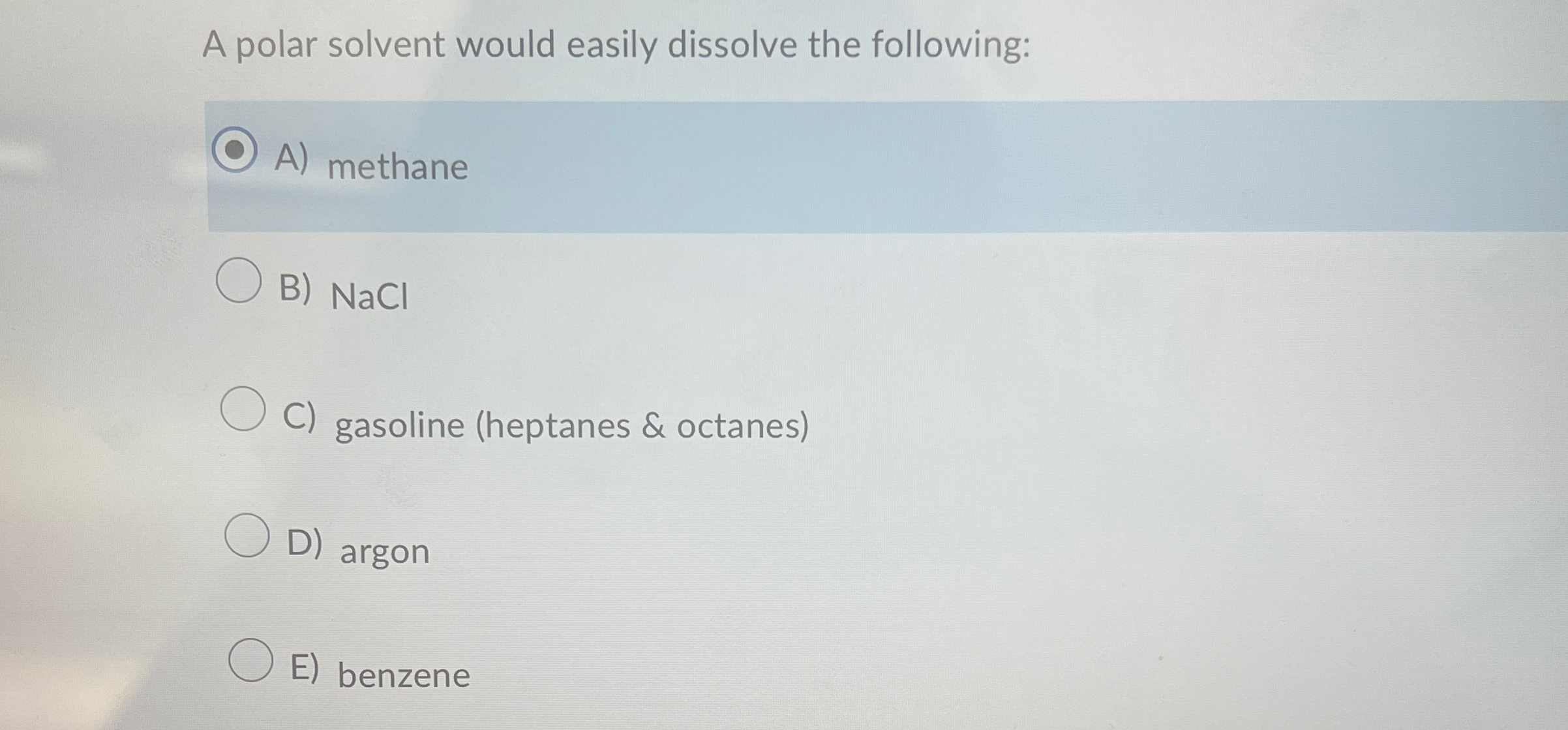 Solved A polar solvent would easily dissolve the | Chegg.com