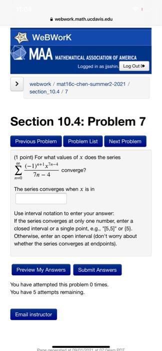 Solved webwork.math.ucdavis.edu WebWork MAA MATHEMATICAL | Chegg.com