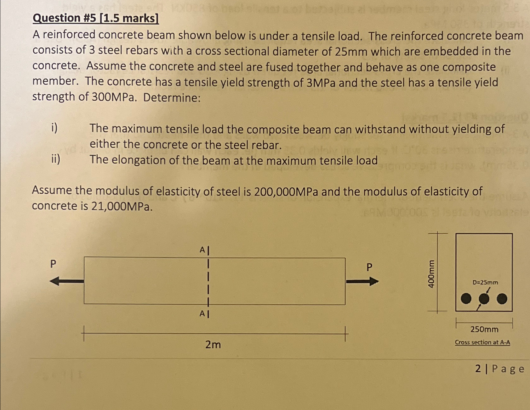 Solved Question #5 [1.5 ﻿marks]A reinforced concrete beam | Chegg.com