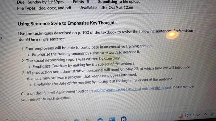 Using Sentence Style to Emphasize Key Thoughts Use | Chegg.com