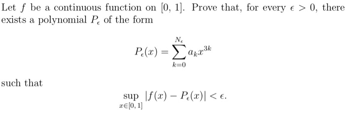 Solved Let f be a continuous function on [0, 1]. Prove that, | Chegg.com