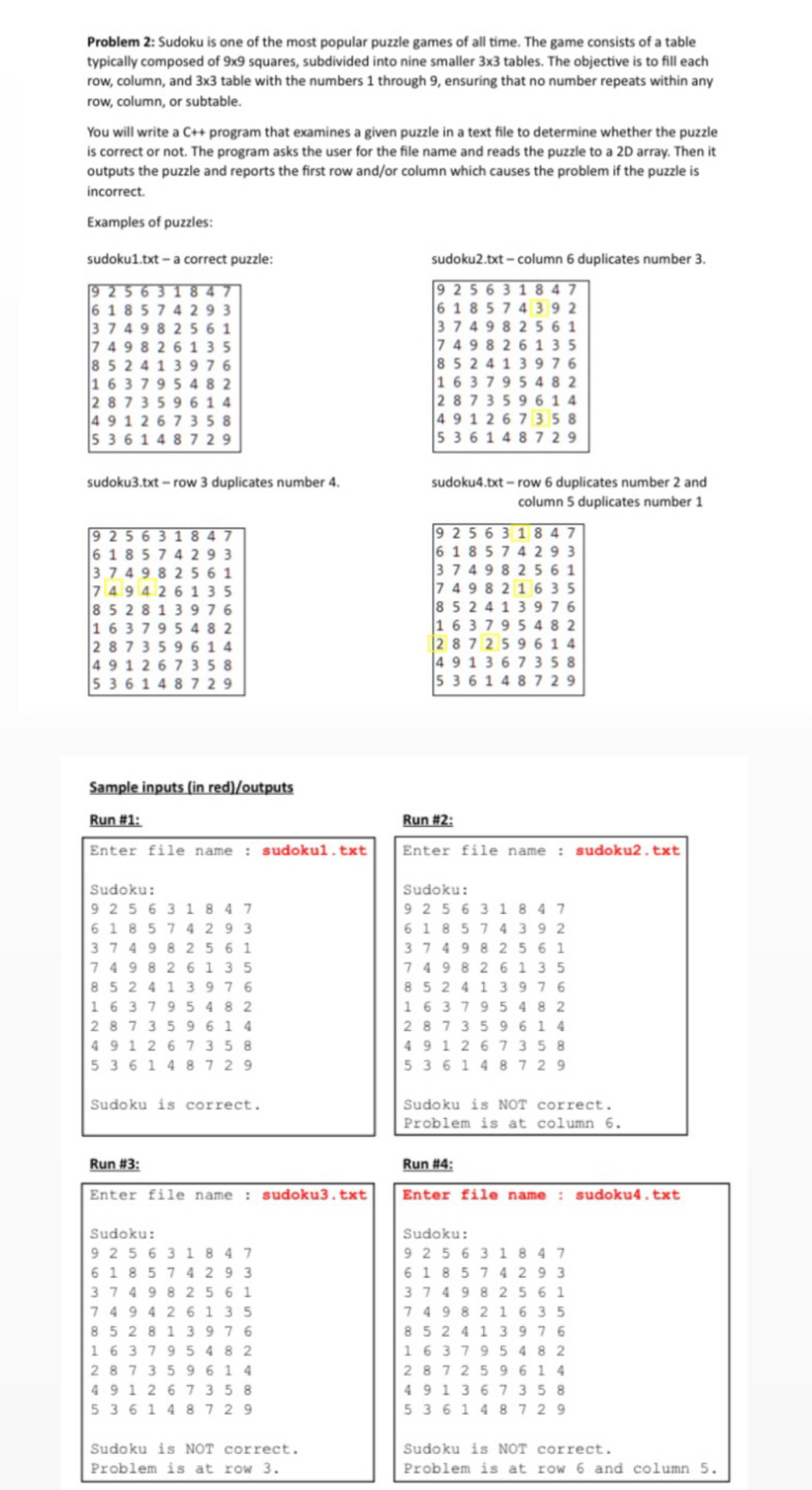 Do 2 ﻿loops sep Separately for row and columns check | Chegg.com