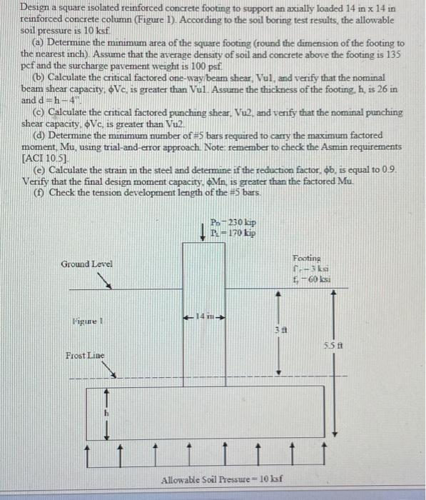 Solved Design a square isolated reinforced concrete footing | Chegg.com