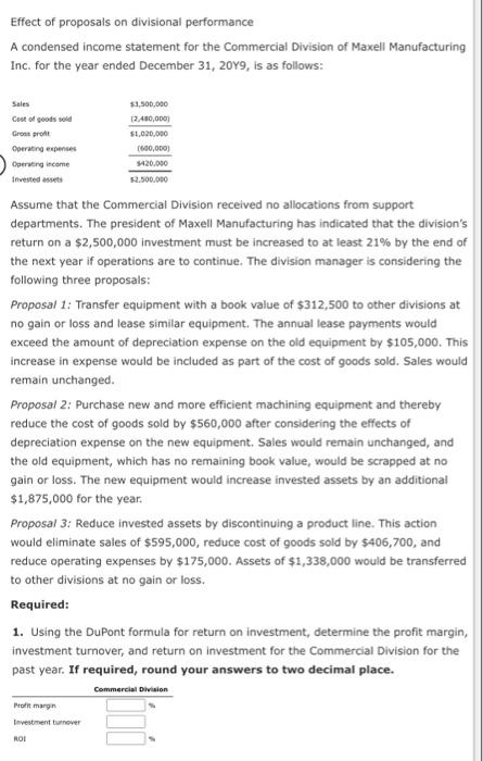 Solved Effect of proposals on divisional performance A | Chegg.com