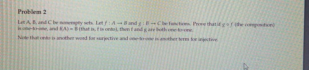 Solved Let A,B, and C be nonempty sets. Let f:A→B and g:B→C | Chegg.com