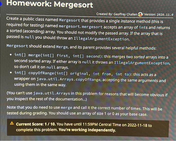 Solved Create a public class named Mergesort that provides a | Chegg.com