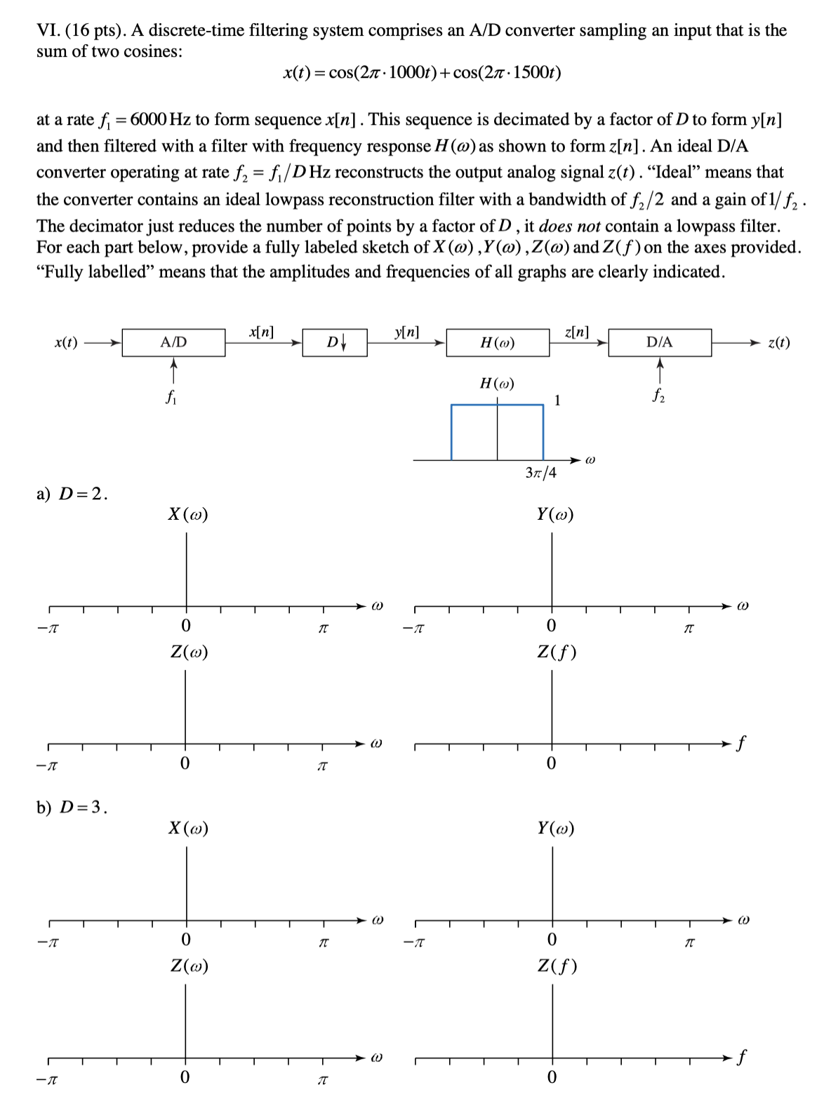 Solved VI. (16 pts). ﻿A discrete-time filtering system | Chegg.com