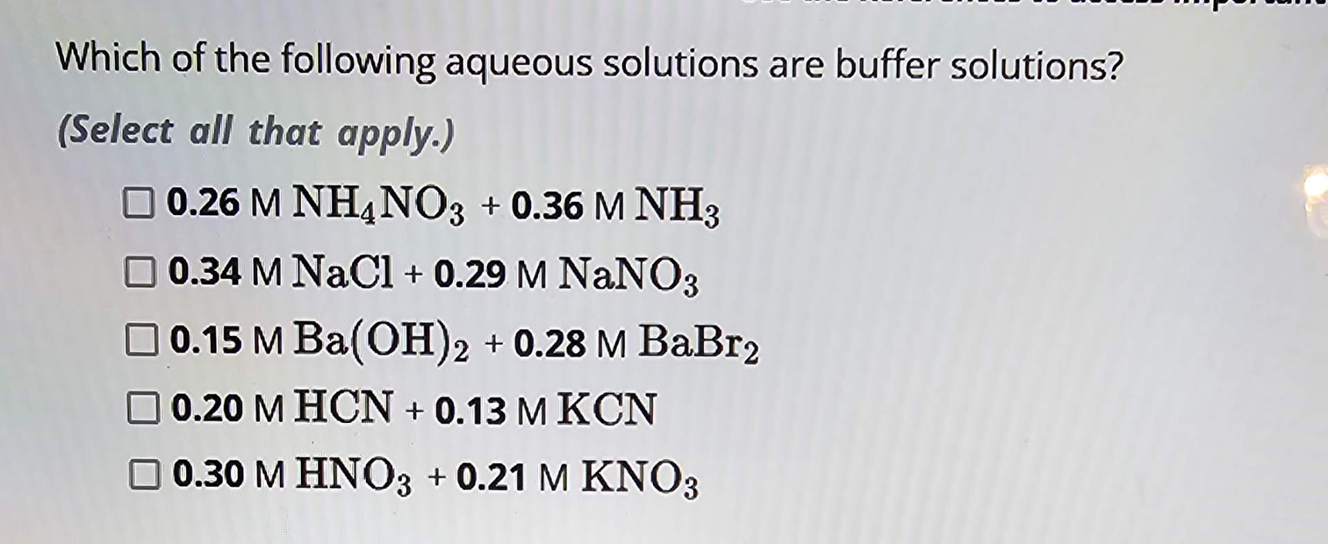 Solved Which of the following aqueous solutions are buffer | Chegg.com