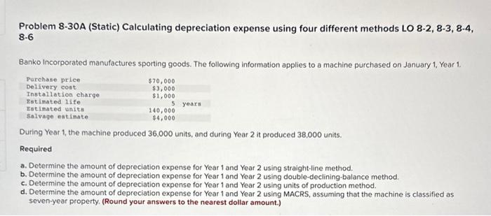 Solved Problem 8-30A (Static) Calculating depreciation | Chegg.com